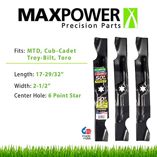 MaxPower 561545B 3-Blade Set for Many 50 in. Cut MTD, Cub Cadet, Troy-Bilt Mowers, Replaces OEM #'s 742-04056, 942-04056, 112-0316 and Others,Red