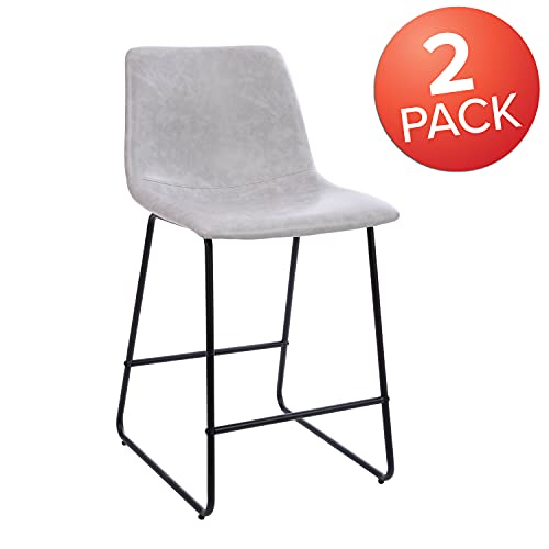 Flash Furniture Leather Stools, 24 inch, Light Gray