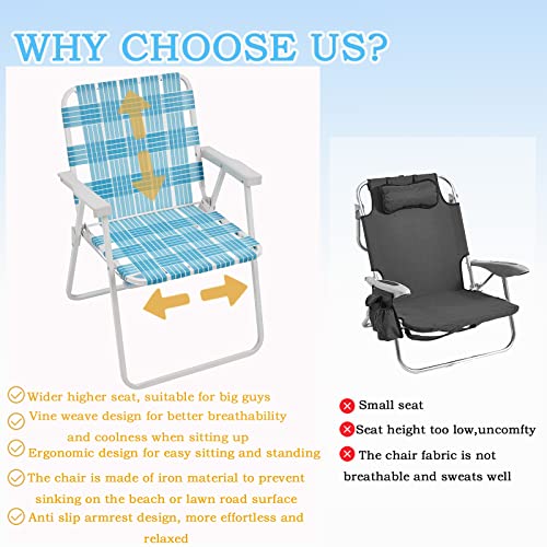 #WEJOY Lightweight Folding Webbed Beach Chairs for Adults Lawn Chair Webbing High Beach Chair Backpacking Portable Outdoor Chairs with Shoulder Strap for Camping, Patio Garden Concert Sand, Blue/Grey