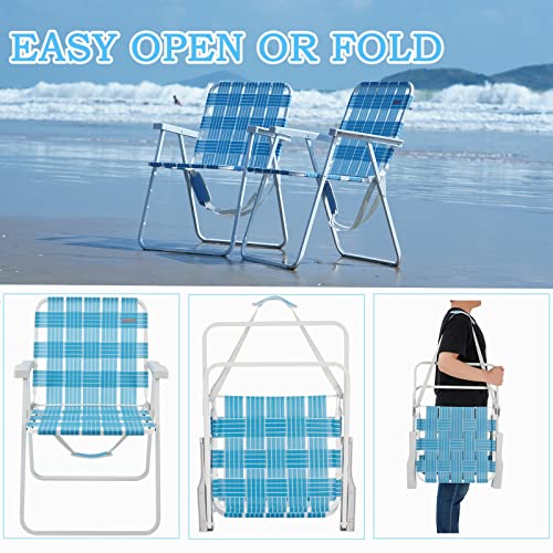 #WEJOY Lightweight Folding Webbed Beach Chairs for Adults Lawn Chair Webbing High Beach Chair Backpacking Portable Outdoor Chairs with Shoulder Strap for Camping, Patio Garden Concert Sand, Blue/Grey