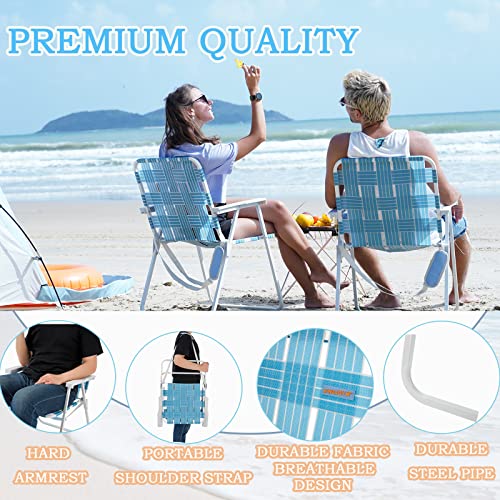 #WEJOY Lightweight Folding Webbed Beach Chairs for Adults Lawn Chair Webbing High Beach Chair Backpacking Portable Outdoor Chairs with Shoulder Strap for Camping, Patio Garden Concert Sand, Blue/Grey