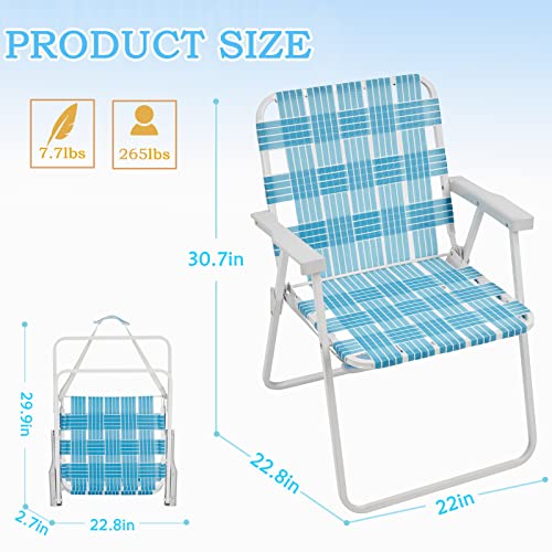 #WEJOY Lightweight Folding Webbed Beach Chairs for Adults Lawn Chair Webbing High Beach Chair Backpacking Portable Outdoor Chairs with Shoulder Strap for Camping, Patio Garden Concert Sand, Blue/Grey