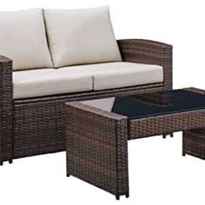 Signature Design by Ashley East Brook Outdoor Wicker Loveseat with Table Set, Brown