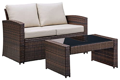 Signature Design by Ashley East Brook Outdoor Wicker Loveseat with Table Set, Brown