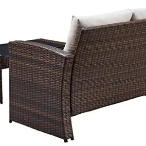 Signature Design by Ashley East Brook Outdoor Wicker Loveseat with Table Set, Brown