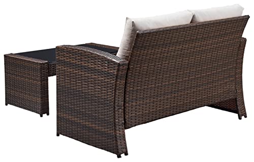 Signature Design by Ashley East Brook Outdoor Wicker Loveseat with Table Set, Brown