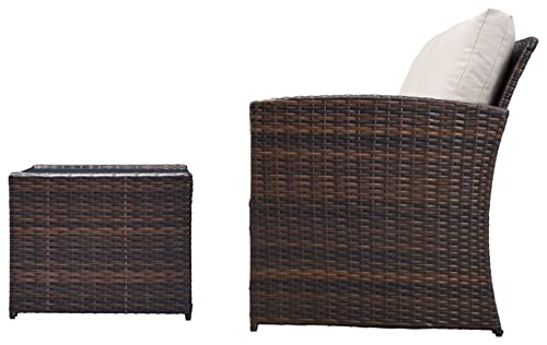 Signature Design by Ashley East Brook Outdoor Wicker Loveseat with Table Set, Brown