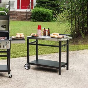 Royal Gourmet Dining Cart Table with Double-Shelf, Movable Stainless Steel Flattop Grill Cart, Hooks, Side Handle, Multifunctional and Commercial PC3401S (Silver)