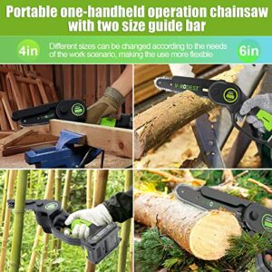 Mini Chainsaw Cordless 4&6 Inch,V-MODEST Brushless One-Handheld Electric Chain Saw with 2x24V Battery Powered, 23.4FT/s, Security Lock for Wood Cutting Tree Pruning(also for women)