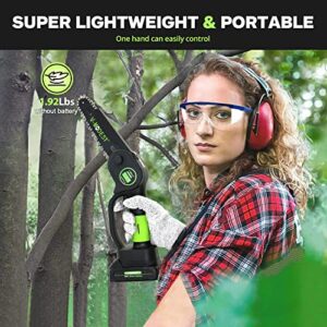 Mini Chainsaw Cordless 4&6 Inch,V-MODEST Brushless One-Handheld Electric Chain Saw with 2x24V Battery Powered, 23.4FT/s, Security Lock for Wood Cutting Tree Pruning(also for women)