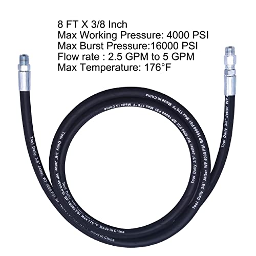 Tool Daily Pressure Washer Whip Hose with Swivel, Hose Reel Connector Hose for Pressure Washing with Pressure Washer Adapter Set, 8 FT