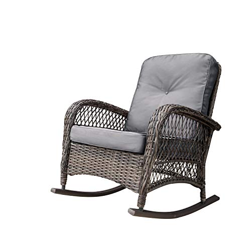 Corvus Salerno Outdoor Wicker Rocking Chair with Cushions with Cushions, Rocking Chairs, Wicker Chairs Grey Metal, Wicker, Fabric