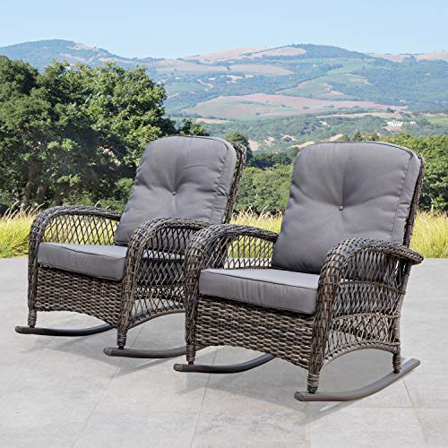 Corvus Salerno Outdoor Wicker Rocking Chair with Cushions with Cushions, Rocking Chairs, Wicker Chairs Grey Metal, Wicker, Fabric