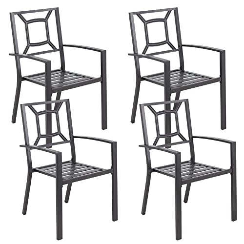 AECOJOY 4-Piece Outdoor Patio Dining Chairs, Arm Chairs with Heavy-Duty Metal Frame for Poolside, Backyard, Balcony, Garden, Porch, Set of 4, Black