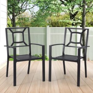 AECOJOY 4-Piece Outdoor Patio Dining Chairs, Arm Chairs with Heavy-Duty Metal Frame for Poolside, Backyard, Balcony, Garden, Porch, Set of 4, Black