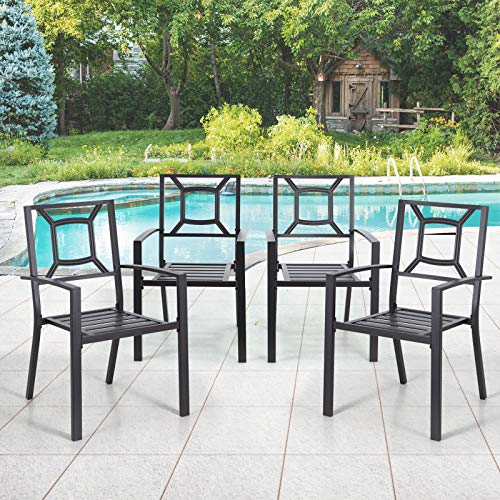 AECOJOY 4-Piece Outdoor Patio Dining Chairs, Arm Chairs with Heavy-Duty Metal Frame for Poolside, Backyard, Balcony, Garden, Porch, Set of 4, Black