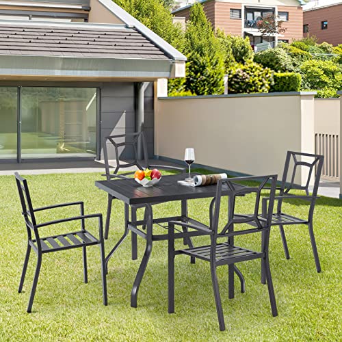 AECOJOY 4-Piece Outdoor Patio Dining Chairs, Arm Chairs with Heavy-Duty Metal Frame for Poolside, Backyard, Balcony, Garden, Porch, Set of 4, Black