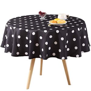 eternal beauty 60″ table cloth round water resistant polyester picnic tablecloth for outdoor dining table (black and white dots)