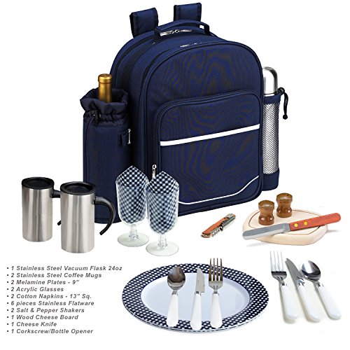 Picnic at Ascot Original Equipped 2 Person Picnic Backpack with Coffee Service, Cooler & Insulated Wine Holder - Designed & Assembled in the USA