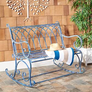 safavieh outdoor collection ressi victorian antique patio porch entryway backyard rock bench pat5021c, mossy blue