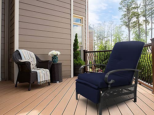 Kozyard Adjustable Patio Reclining Lounge Chair with Strong Extendable Metal Frame and Removable Cushions for Outdoor Reading, Sunbathing or Relaxation (Navy Blue)