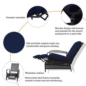 Kozyard Adjustable Patio Reclining Lounge Chair with Strong Extendable Metal Frame and Removable Cushions for Outdoor Reading, Sunbathing or Relaxation (Navy Blue)