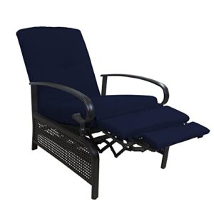 Kozyard Adjustable Patio Reclining Lounge Chair with Strong Extendable Metal Frame and Removable Cushions for Outdoor Reading, Sunbathing or Relaxation (Navy Blue)