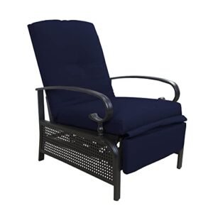 Kozyard Adjustable Patio Reclining Lounge Chair with Strong Extendable Metal Frame and Removable Cushions for Outdoor Reading, Sunbathing or Relaxation (Navy Blue)