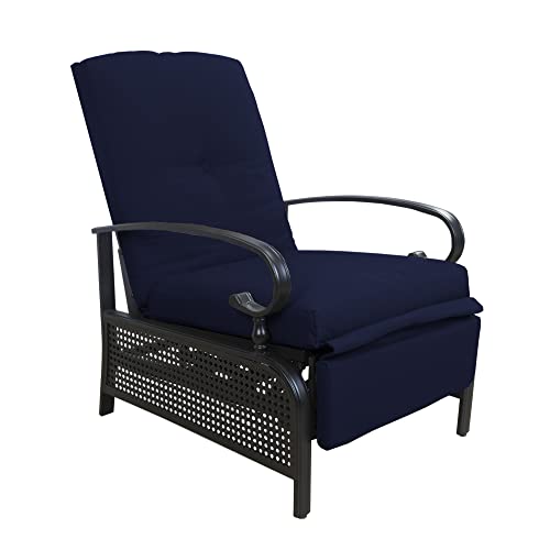 Kozyard Adjustable Patio Reclining Lounge Chair with Strong Extendable Metal Frame and Removable Cushions for Outdoor Reading, Sunbathing or Relaxation (Navy Blue)