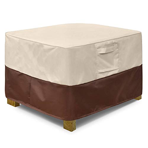 Vailge Square Patio Ottoman Cover, Waterproof Outdoor Ottoman Cover with Padded Handles, Patio Side Table Cover, Heavy Duty Outdoor Furniture Cover(Small,Beige&Brown)