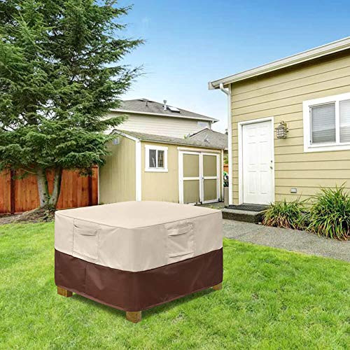 Vailge Square Patio Ottoman Cover, Waterproof Outdoor Ottoman Cover with Padded Handles, Patio Side Table Cover, Heavy Duty Outdoor Furniture Cover(Small,Beige&Brown)