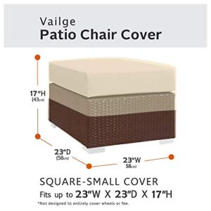 Vailge Square Patio Ottoman Cover, Waterproof Outdoor Ottoman Cover with Padded Handles, Patio Side Table Cover, Heavy Duty Outdoor Furniture Cover(Small,Beige&Brown)