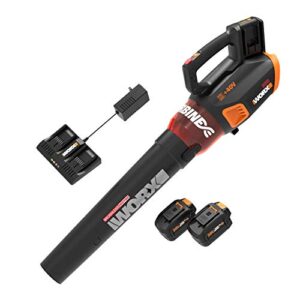 worx 40v worxair turbine wg584.1 cordless leaf blower (430cfm ), brushless motor 2*4.0ah batteries and charger included