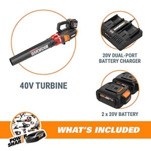 WORX 40V WORXAIR Turbine WG584.1 Cordless Leaf Blower (430CFM ), Brushless Motor 2*4.0Ah Batteries and Charger Included