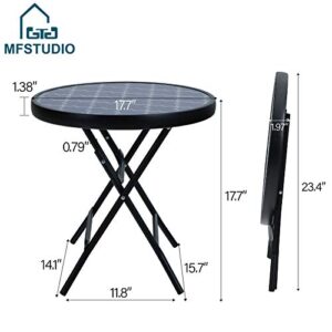 MFSTUDIO Patio Side Table, Folding Portable Round Bistro Coffee Table, Tempered Glass Metal End Table, Plant Stand for Indoor & Outdoor Garden Backyard Lawn Poolside, 18 inch Pattern Blue