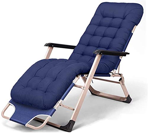 Lightweight Folding Deck Chair Padded Zero Gravity Chairs Adjustable Outdoor Folding Lounge Patio Chairs With Pillow Recliners One Size Sun Lounger Garden Chairs (Color : Navy, Size : One size)