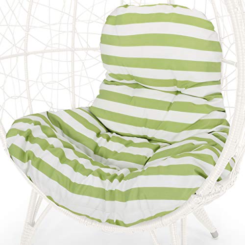 Valerie Outdoor Wicker Teardrop Chair with Cushion, White and Green