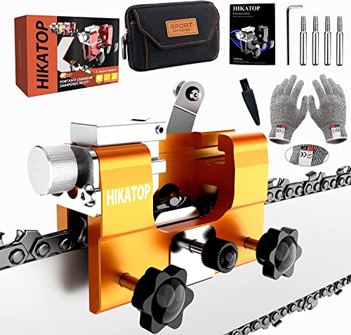 Chainsaw Sharpener, Chainsaw Chain Sharpening Jig Kit Hand Cranked Chainsaw Sharpener Tool Portable Chain Sharpener Suitable for All Chains, Gloves Included, Yellow