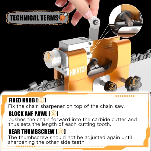 Chainsaw Sharpener, Chainsaw Chain Sharpening Jig Kit Hand Cranked Chainsaw Sharpener Tool Portable Chain Sharpener Suitable for All Chains, Gloves Included, Yellow