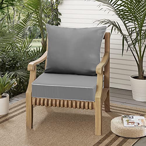 Maphissus Outdoor Deep Seat Cushions Set,24" X 24" Wicker Chair Cushions for Patio Sofa Furniture,Water Resistance Replacement Couch Seating Cushion with Back,Grey