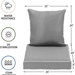 Maphissus Outdoor Deep Seat Cushions Set,24" X 24" Wicker Chair Cushions for Patio Sofa Furniture,Water Resistance Replacement Couch Seating Cushion with Back,Grey