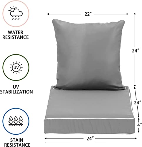 Maphissus Outdoor Deep Seat Cushions Set,24" X 24" Wicker Chair Cushions for Patio Sofa Furniture,Water Resistance Replacement Couch Seating Cushion with Back,Grey