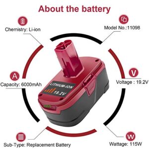 19.2V 6.0Ah! High-Output Battery for Craftsman C3 19.2-Volt Battery [Lithium-ion Type] XCP DieHard 315.115410 315.11485 130279005 1323903 120235021 11375 11376 Tools Battery