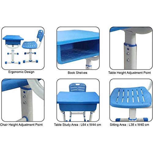 Atezch_ Kids Functional Desk and Chair Set, Height Adjustable Children School Study Desk, Metal Hook and Storage Drawer for Boys Girls, Anti-Slip (Blue)