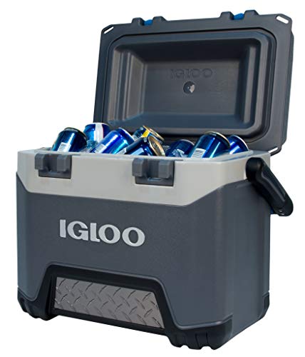 Igloo BMX 25 Quart Cooler with Cool Riser Technology, Fish Ruler, and Tie-Down Points - 11.29 Pounds - Carbonite Gray and Blue