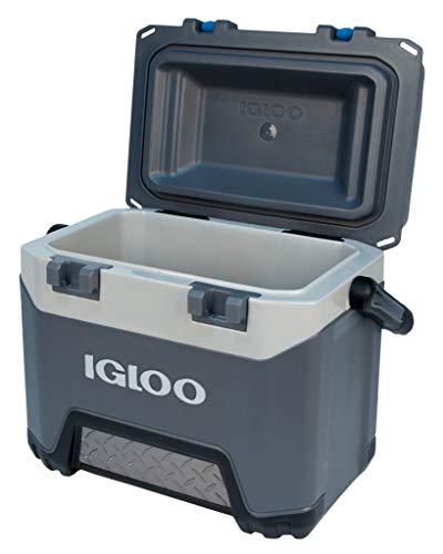 Igloo BMX 25 Quart Cooler with Cool Riser Technology, Fish Ruler, and Tie-Down Points - 11.29 Pounds - Carbonite Gray and Blue