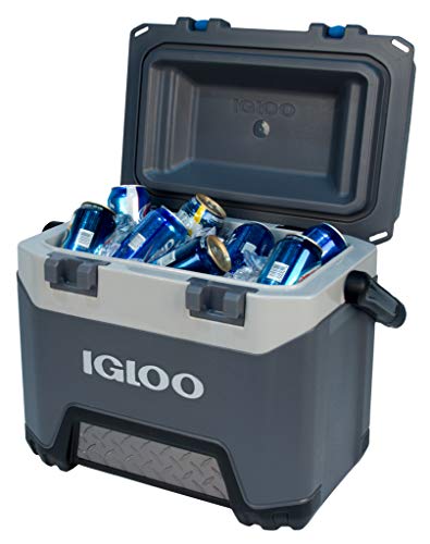 Igloo BMX 25 Quart Cooler with Cool Riser Technology, Fish Ruler, and Tie-Down Points - 11.29 Pounds - Carbonite Gray and Blue