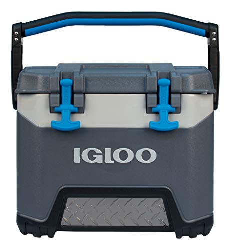 Igloo BMX 25 Quart Cooler with Cool Riser Technology, Fish Ruler, and Tie-Down Points - 11.29 Pounds - Carbonite Gray and Blue