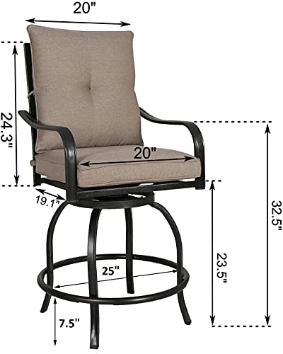 Rimba Patio Swivel Bar Stools Outdoor Bar Height Bistro Dining Chairs All-Weather Patio Metal Furniture Set with Armrest and Cushions, Set of 6