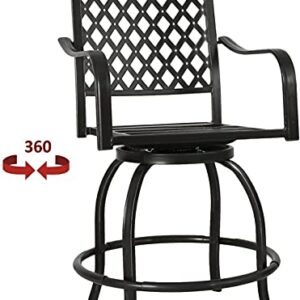 Rimba Patio Swivel Bar Stools Outdoor Bar Height Bistro Dining Chairs All-Weather Patio Metal Furniture Set with Armrest and Cushions, Set of 6